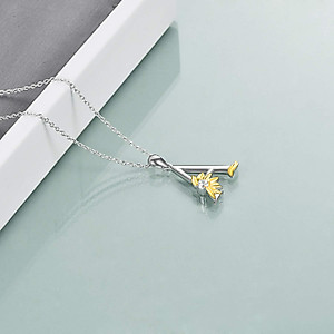 POPLYKE Sterling Silver Initial Alphabet Letter Script Name Pendant Chain Necklace for Women for (Sunflower A)