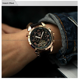 MASTOP Men Black Tourbillon Rose Golden Aviator Automatic Mechanical Watch