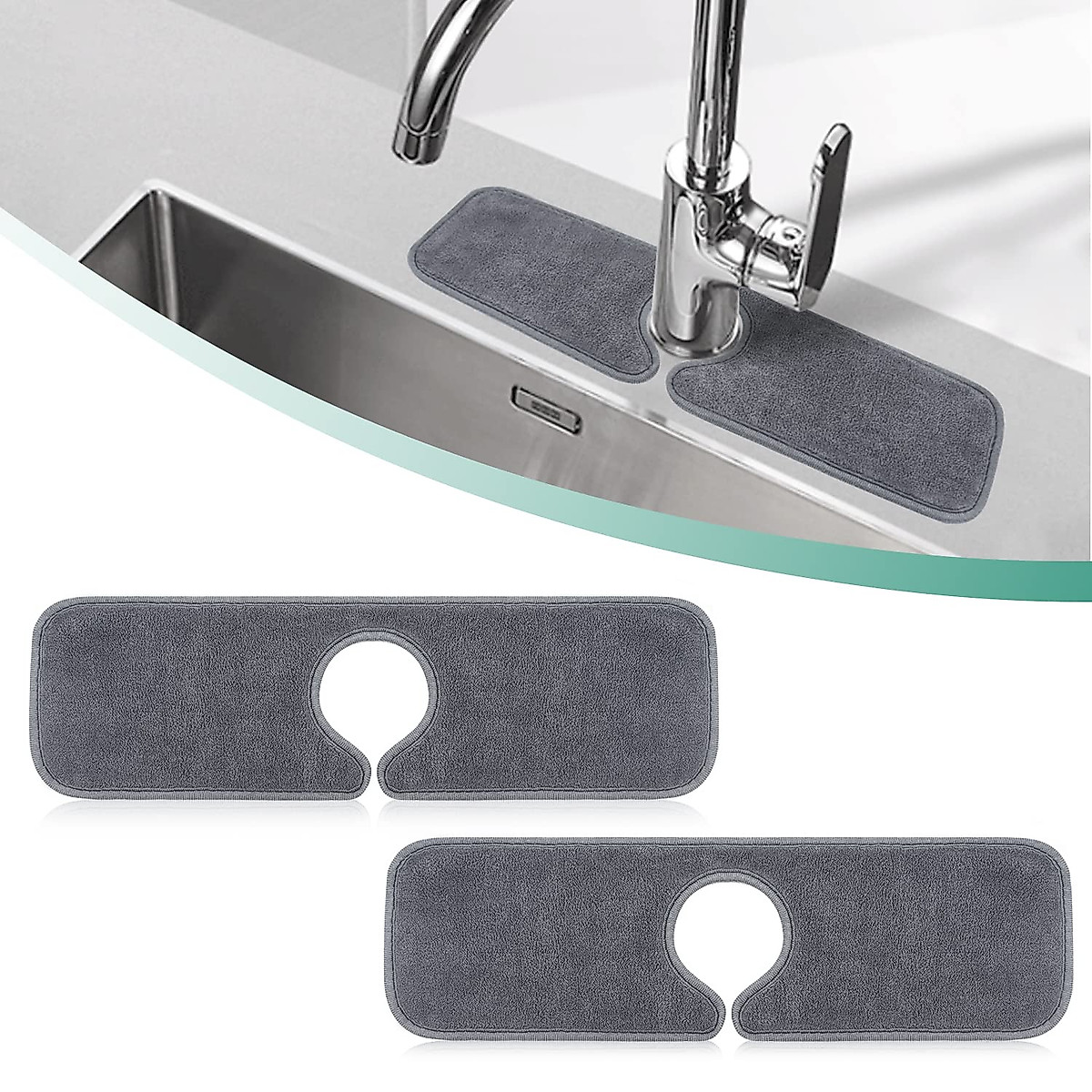 Sink Splash Guard Behind Faucet: LOPNUR Kitchen Faucet Absorbent Mat, Faucet Mat for Kitchen Sink, Microfiber Cloth Faucet Splash Catcher Machine Washable (2 Pack, 17.7''x4.5'')