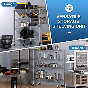 Luxspire Wire Shelving Unit with Wheels, 2400LB Heavy Duty NSF Commercial-Grade Adjustable Storage Shelves, Metal Shelving Utility Rack, Kitchen Garage Organizer Shelf Rack,4-Tier 48x18x72 in, Chrome