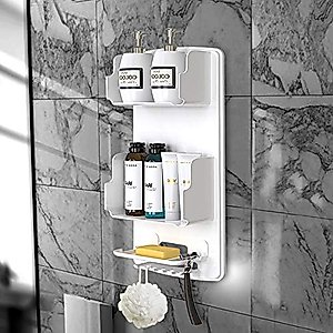Shower Caddy - Plastic Shower Organizer Hanging, No Drilling Bathroom Organizer with 6Hook, Baffle Anti-drop Design, Removable Shower Holder for Shampoo and Soap is Easy to Clean