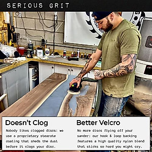 Serious Grit - 6-Inch 49-Hole Sanding Discs Assortment - 80, 120, 150, 180, 220 Grit (10 of Each) - Heavy-Duty Hook & Loop Film Discs - Sandpaper for Random Orbital Sanders - 50 Pack Box