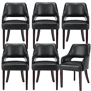 chairus Modern Dining Chairs Set of 6 PU Leather Living Room Chairs with Open Back and Wood Legs Comfy Upholstered Side Chair for Kitchen/Restaurant/Bedroom, Black
