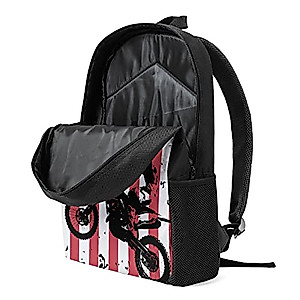 WZOMT American Flag Motocross Backpack for Teen Girls Boys, Funny Dirt Bike Rider Fly Racing Bookbags Student Schoolbag Rucksack Fashion Daypack Water Resistant Sport Hiking Travel Bags Large 17"