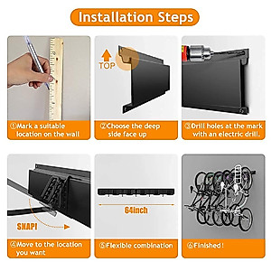 TORACK Bike Storage Rack, 6 Bike Racks & 5 Hooks for Garage, Wall Mount Vertical Bicycles Hanger for Home Space Saving, up to 600lbs, 64-inch