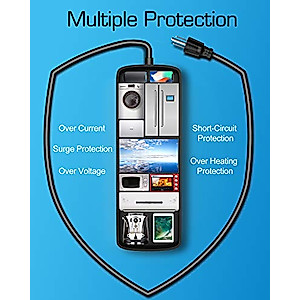 Power Strip, Witeem Surge Protector with 12-Outlet (1875W/15A, 4360Joules) and 4 USB Charging Ports (5V/6A, 30W), 6Ft Extension Cord, Wall Mountable Overload Protection Outlet for Home & Office, Black