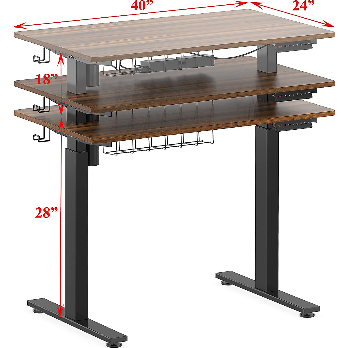 SHW Electric Height Adjustable Standing Desk, 40 x 24 Inches, Walnut