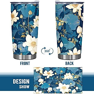 QWEUIOP 20oz Insulated Travel Coffee Mug Vintage Lotus Pattern Stainless Steel Tumbler with Lid Double Wall Vacuum Coffee Cup For Hot and Cold Drinks13953