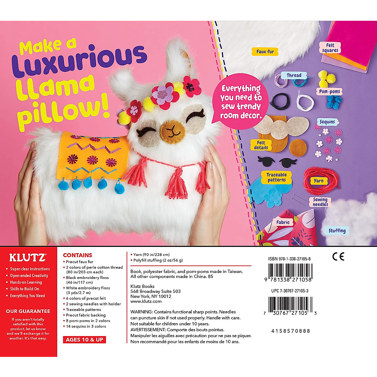 KLUTZ Sew Your Own Furry Llama Pillow Craft Kit Medium