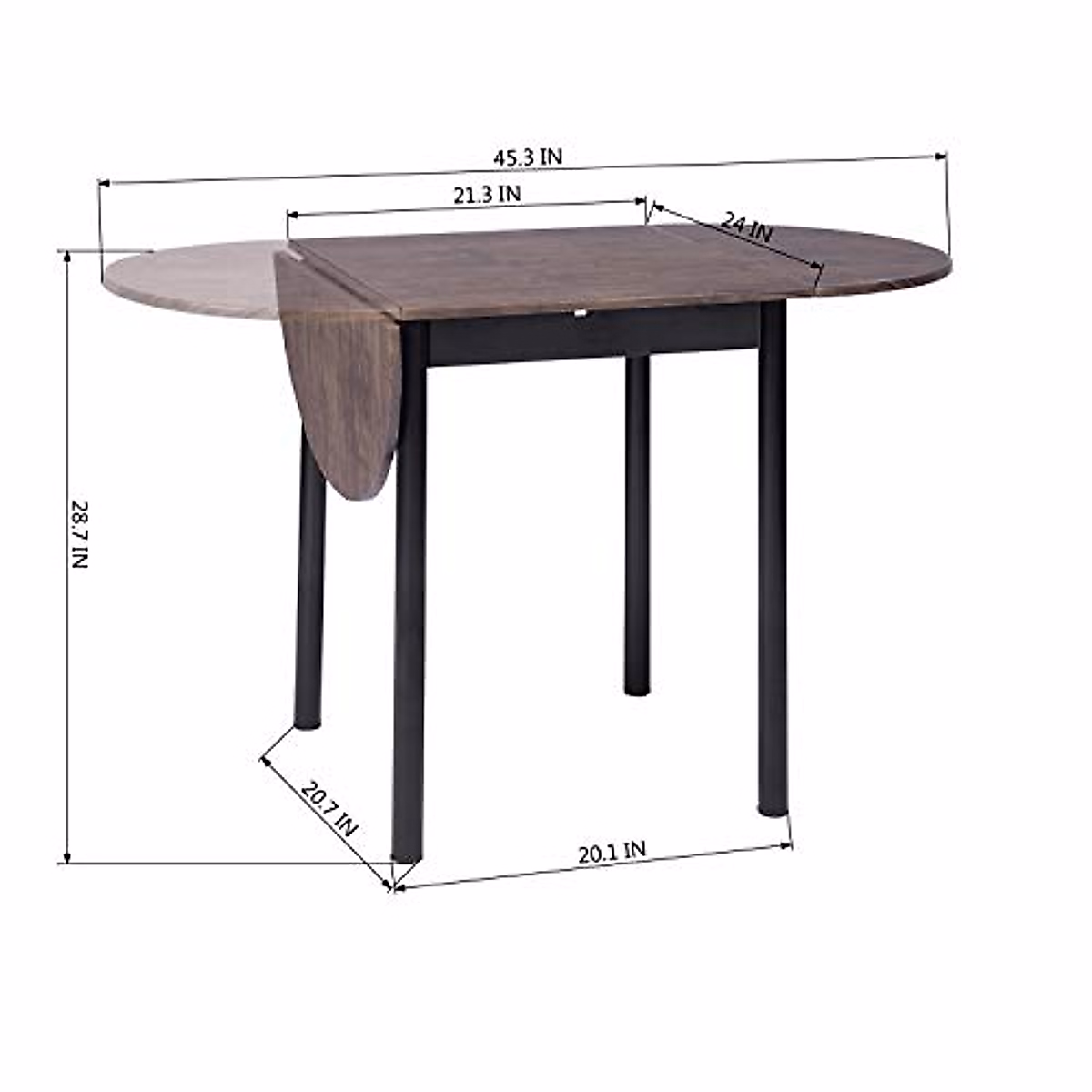Polibi 45.3" L Oval Drop Leaf Extendable Dining Table, Walnut