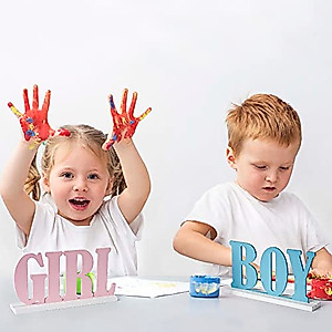 Boy or Girl Sign – Blue and Pink Wooden Tabletop Decor， for Gender Reveal and Baby Shower Party Supplies – by JTRF