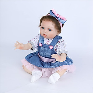 Reborn Baby Doll Clothes for 17-22 Inch Newborn Baby Doll Girl, Baby Doll Clothes Outfit Accessories fit 17-22 Inch Reborn Baby Doll Girl【Denim Skirt 5pcs Set 】