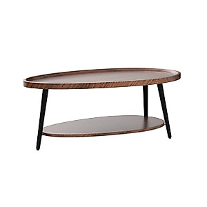 Zedesey 2-Tier Coffee Table Water-Shaped Wood Center Table Mid Century Oval Coffee Table Rustic Farmhouse Coffee Table for Living Room, Bedroom, 40", Brown