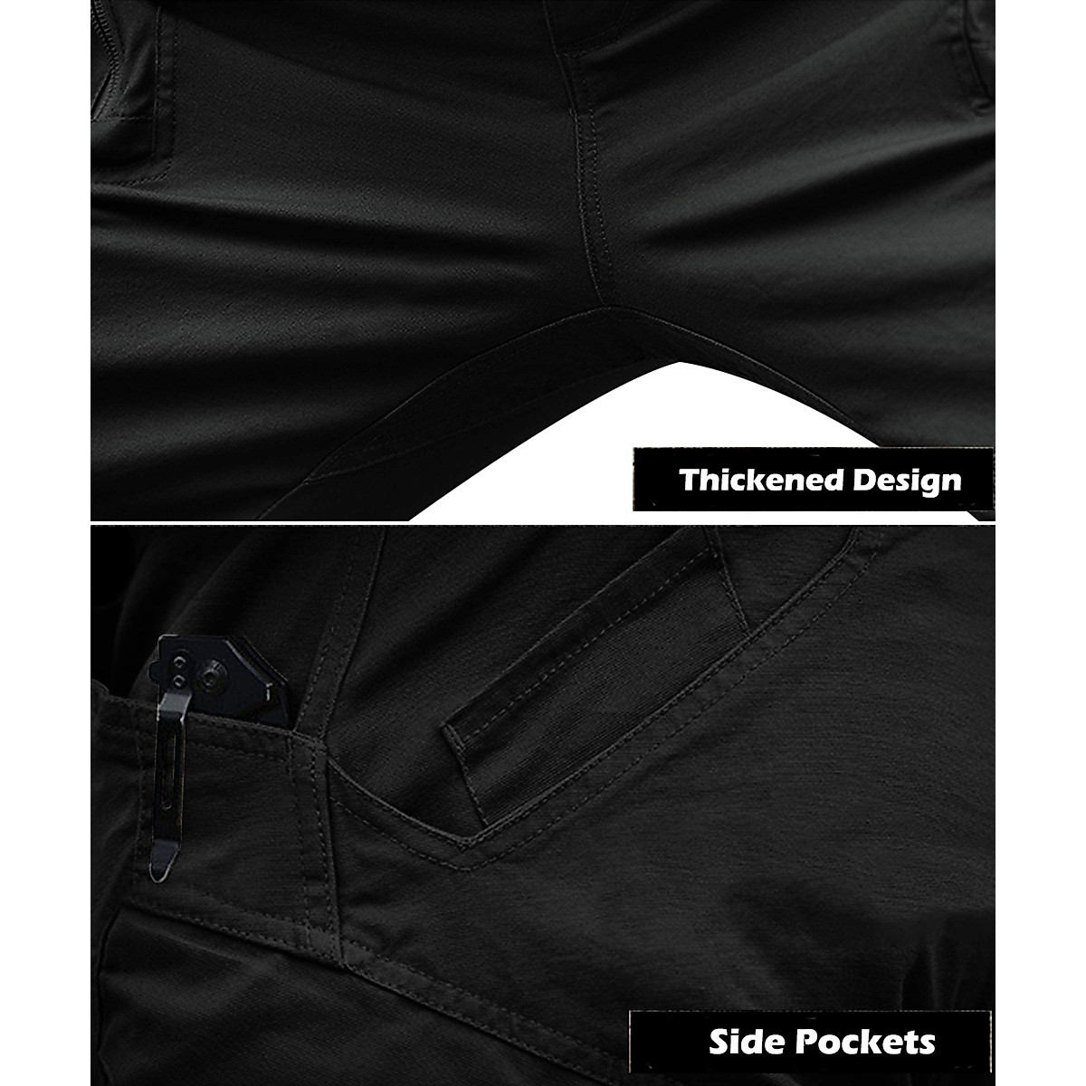 Susclude Men's Tactical Pants Stretch, 9 Pockets Rip Stop Lightweight Cargo Work Military Trousers Outdoor Hiking Plus Size Pants Black 40Wx32L