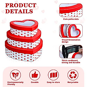 3 Pcs Valentine's Day Heart Shaped Boxes with Transparent Window Lid Dot Heart Flower Boxes Heart Box Floral Gift Box Goody Box Party Favors for Packaging Flowers Arrangement Strawberries, 3 Sizes