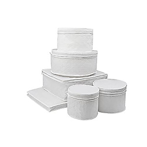 LAMINET 6 Piece Quilted Dinnerware Storage Starter Set - Includes 4 Plate Cases, 1 Cup Case & Platter Case - White