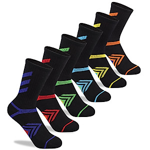 Comfoex Boys Crew Socks Athletic Long Cotton Socks For Kids Half Cushioned Calf Sports Socks 6 Pairs