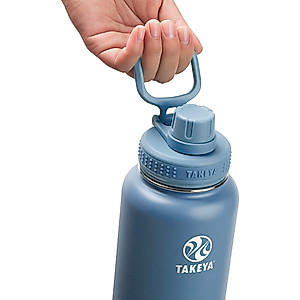 Takeya Actives Insulated Stainless Steel Water Bottle with Straw Lid, 32 Ounce, Blush & Actives Insulated Stainless Steel Water Bottle with Spout Lid, 32 Ounce, Bluestone