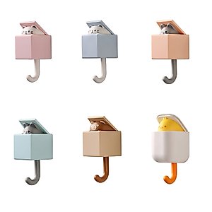 Asodomo 6 Pack Creative Cute Pet Hooks Adhesive Coat Hooks Utility Wall Hooks Decorative Cat Key Holder for Hanging Hat Towel Backpacks Key Scarf Bags
