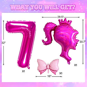 7 PCS Hot Pink Princess Foil Balloon Girl Head Balloons for Pink Princess Doll Theme Party Decorations Photo Booth Backdrop Little Girl Adult Baby Shower Bachelorette Makeup Birthday Supply