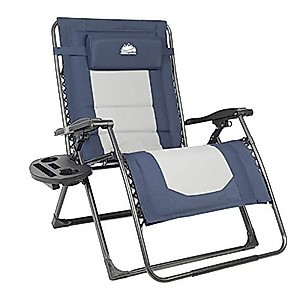 Coastrail Outdoor Zero Gravity Chair Oversized XXL 33.5" Width Patio Recliner Padded Reclining Folding Lounger with Pillow, Side Table for Camping, Lawn, Garden, 500lbs Capacity Blue/1pack