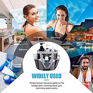 Ndeno Mesh Shower Caddy 8 Pockets Portable, Hanging Portable Toiletry Bag Tote for Men and Women, Quick Dry Bath Organizer Dorm Room Essentials for Beach, Camp, Travel (Gray Strips)