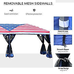 Outsunny 10' x 20' Heavy Duty Pop Up Canopy with 6 Sidewall Mesh Netting, Outdoor Party Event Tent with Oxford Fabric Roof for Backyard Garden Patio, American Flag