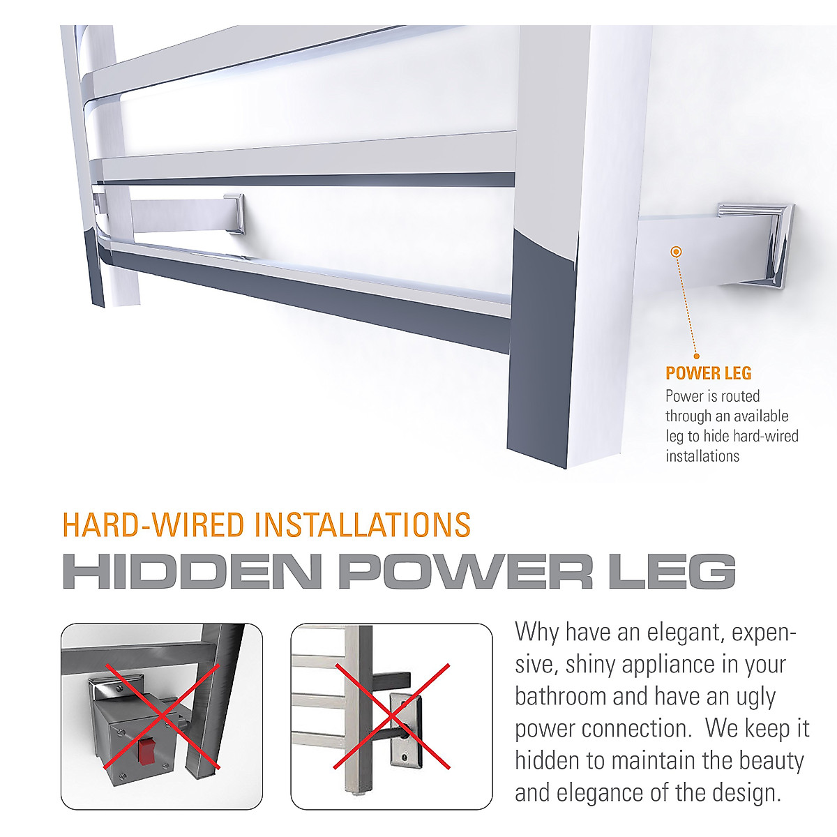 Brandon Basics Wall Mounted Electric Towel Warmer with Built-in Timer and Hardwired and Plug in Options (Brushed)