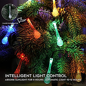 suddus 2 Pack 30 LED Solar String Lights Outdoor Waterproof, Water Drop Solar Lights with 8 Modes, Solar Party Lights Outdoor