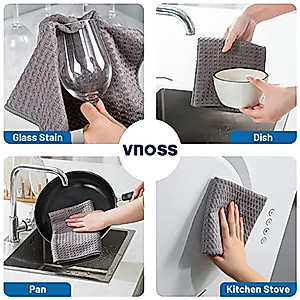 Vnoss Waffle Weave Microfiber Kitchen Towels and Dishcloths Set, 26 X 18 Inch and 12 X 12 Inch, Set of 10 Gray Lint Free Dish Towels for Drying Dishes
