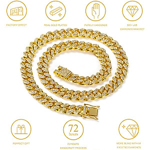HUITIAN Women Mens Cuban Link Chain Gold Silver Bling Miami Cuban Necklace Diamond Chain for Men Iced-Out Hip Hop Jewelry