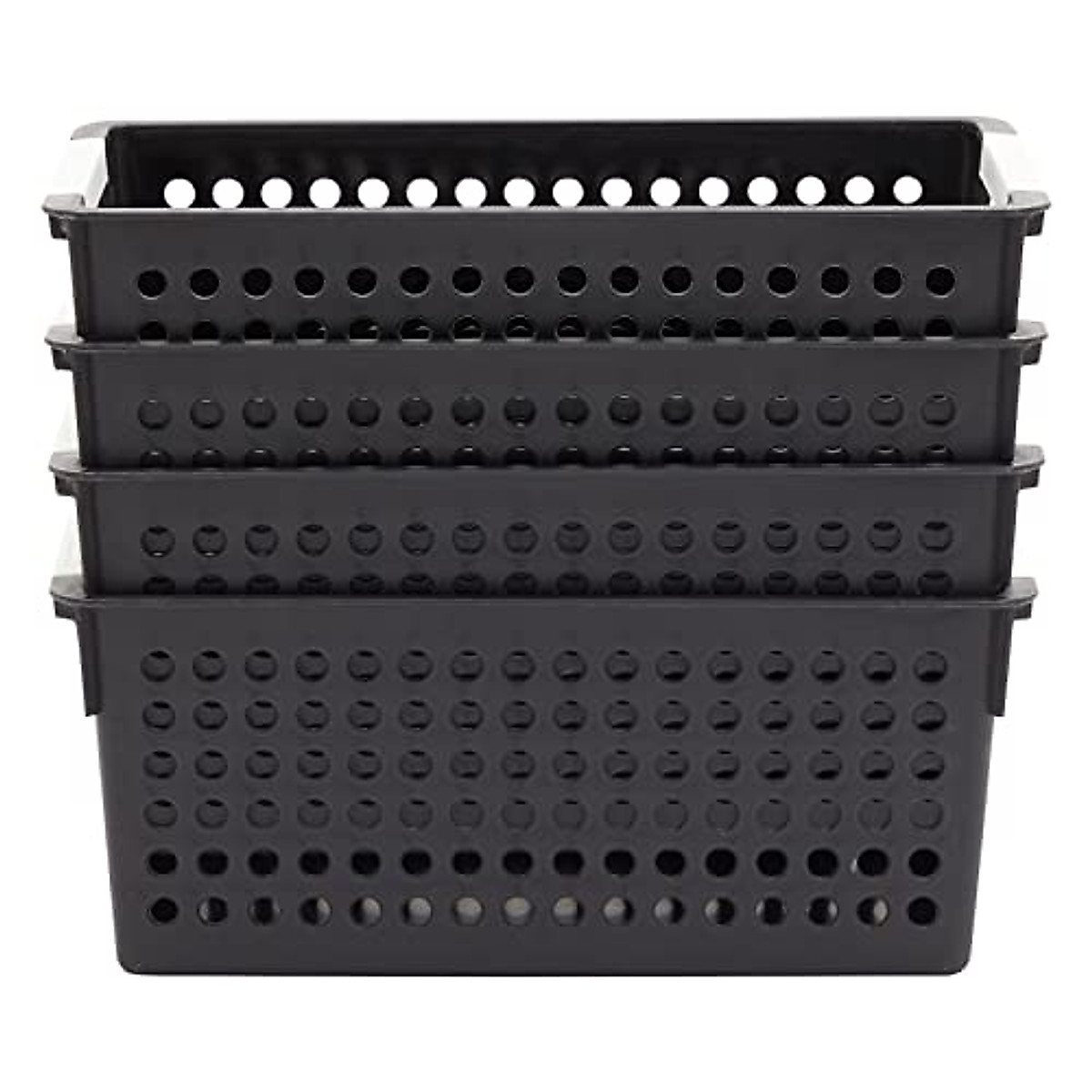 Farmlyn Creek Black Plastic Baskets with Handles for Bathroom, Laundry Room, Closet Organization (4 Pack)