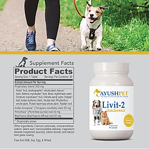 Ayush Herbs Livit-2 Pet Health Supplement, Liver and Gastrointestinal Support, Healthy Skin and Hair, Small or Large Animal, Young or Senior Pet, 90 Tablets