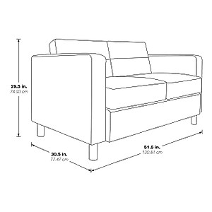 Office Star Pacific Loveseat with Padded Box Spring Seats and Silver Finish Legs, Dillon Snow Faux Leather