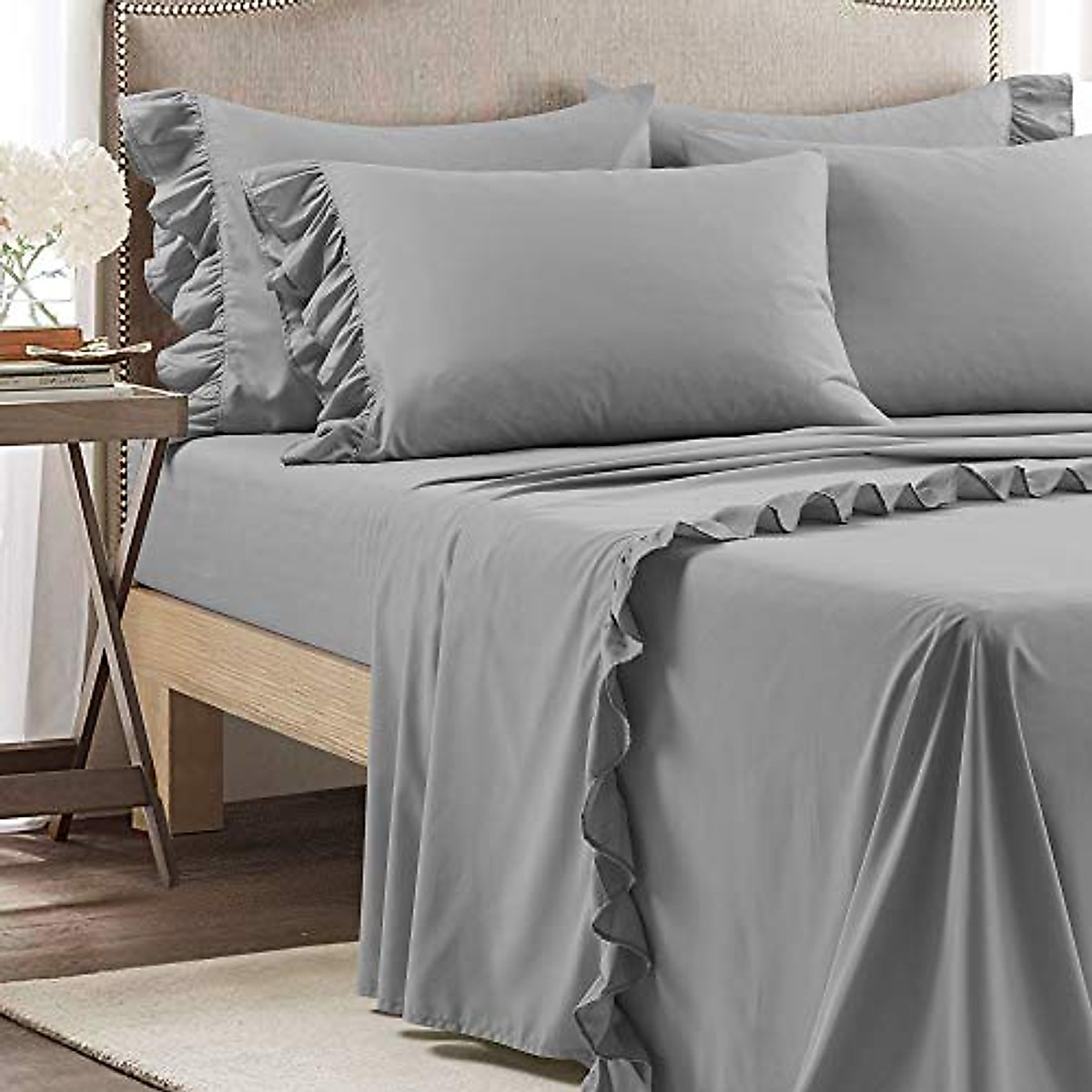 Lush Decor Reyna 4 Piece Ruffle Sheet Set, King, Dark Gray