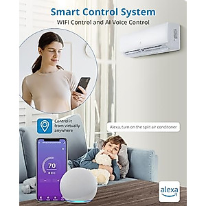 Acekool 19000 BTU Smart Mini Split AC/Heating System 19 SEER Split Inverter Air Conditioner, Cools Rooms up to 1250 Sq. Ft, with Pre-Charged Condenser, Heat Pump & Installation Kit, 208/230V