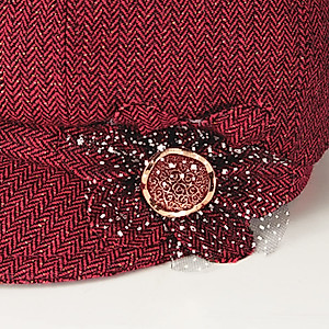 ColorSun Winter Classic Retro Visor Newsboy Cabbie Cap Beret Hats with Flower Buckle for Woman Ladies Red Wine