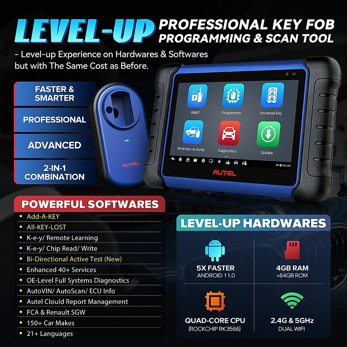 Autel MaxiIM IM508S w/ XP200 Programmer: 2024 Up of IM508 KM100 Key Fob Programming Tool, OS11 4+64G, 2.4&5G, Bidirectional Control 3000+ Test 40+ Reset OE Full Diagnose as MX900 MK900BT FCA AutoAuth