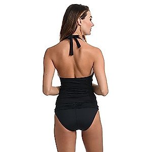 La Blanca Women's Standard Island Goddess Halter Tankini Swimsuit Top, Black, 14