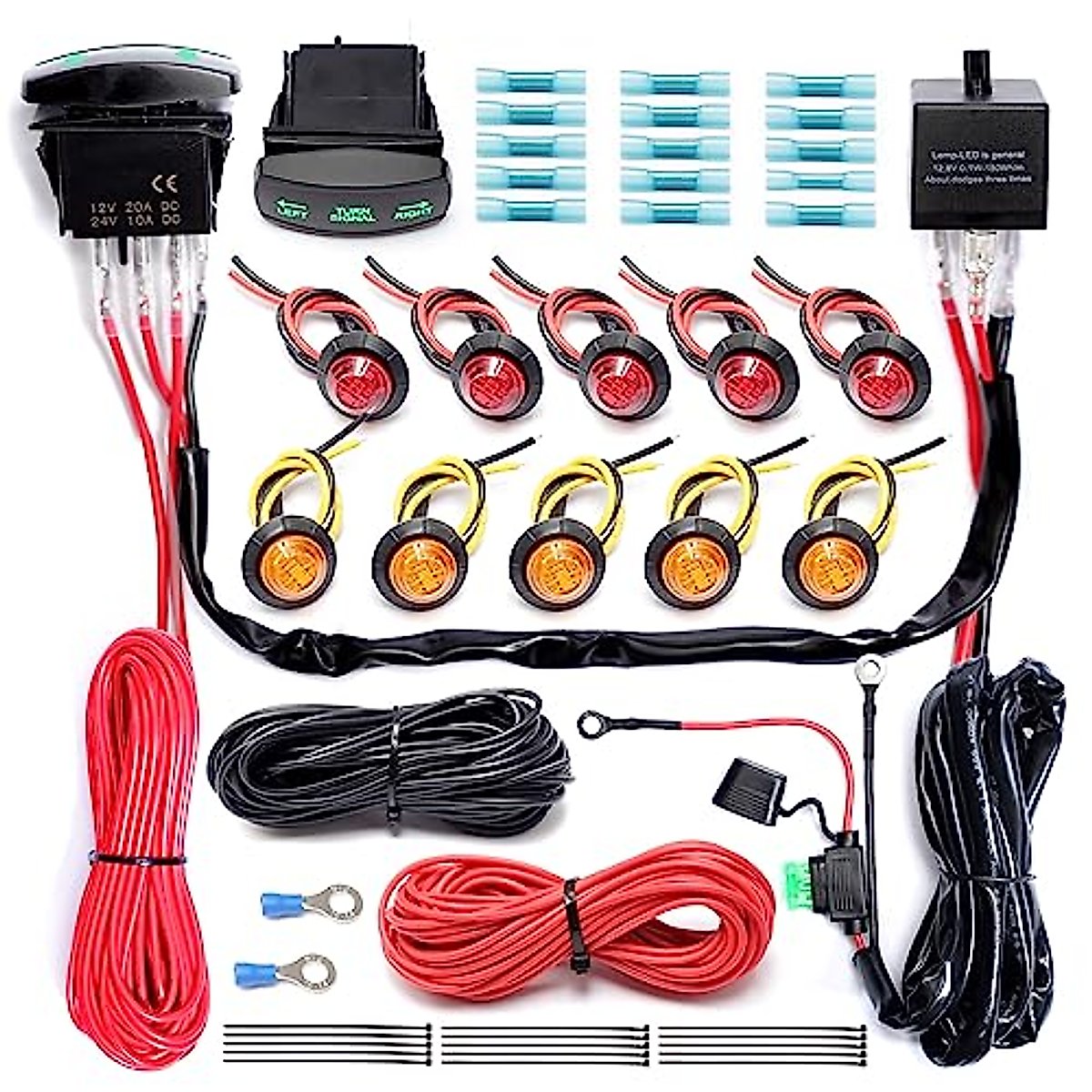 Pre-wired ATV UTV Turn Signal Kit, Universal Street Legal Kit with Rocker Switch Flasher Relay Compatible with Polaris RZR Ranger Turbo Can-Am, Side by Side Turn Signal Light Set (Vertical&Horizontal)