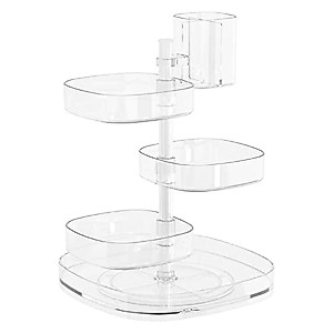 Makeup Organizer Storage Rack Adjustable Trays Large Capacity Cosmetics Holder for Countertop Vanity Bathroom Bedroom Clear Acrylic Degree Rotating Makeup Organizers Tray Drawers and Storage for