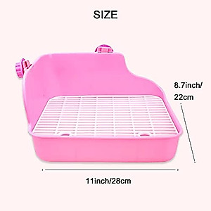 Lucky Interests 2 pcs Rabbit Litter Box, Hanging Bunny Corner Small Animal Toilet Potty Trainer with Pet Crate Bowl and Spoon, Mini Broom & Dustpan, Disposable Cage Liner for Guinea Pigs (Pink, Green)