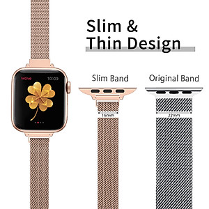 Compatible with Apple Watch Band 38mm 40mm 41mm 42mm 44mm 45mm 49mm, Stainless Steel Slim & Thin Milanese Magnetic Clasp Strap Women and Men Replacement Band for iWatch Series SE 9 8 7 6 5 4 3 2 1