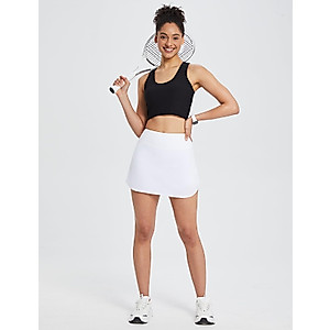 BALEAF Women's Pleated Tennis Skirts High Waisted Lightweight Athletic Golf Skorts Skirts with Shorts Pockets White Medium