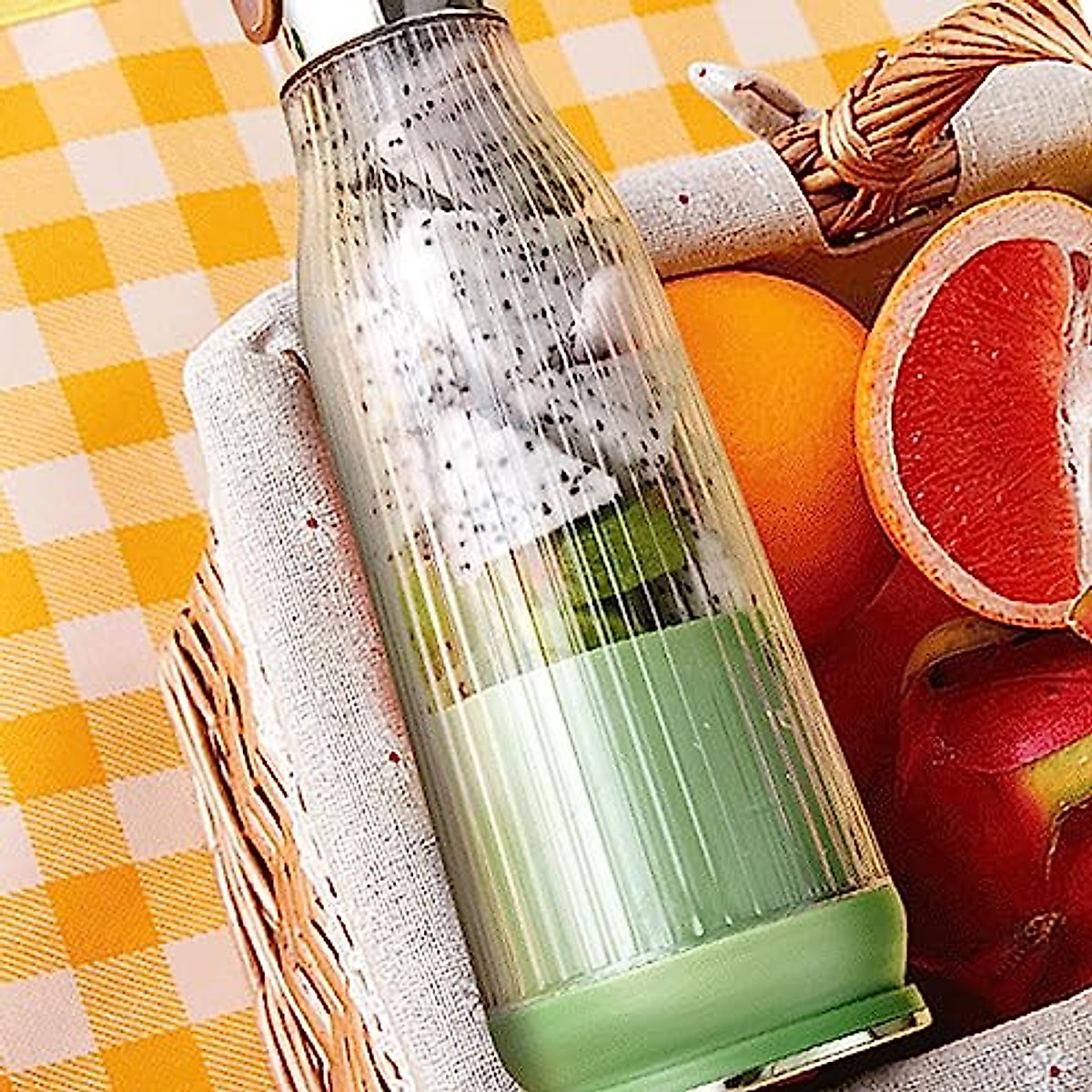 Yctze Blender, Portable Professional Stainless Steel Tip Detachable USB 1300mAh Travel Blender Electric Mini Juicer Cup for Kitchen Office Drinking Outdoor 380ml