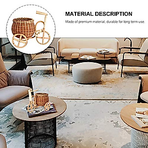 Garneck Small Rattan Basket Bamboo Woven Tricycle Shape Rack Belly Round Basket Handmade Multifunctional Dried Nuts Pencil Pen Bucket for Home Living Room Light Brown