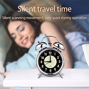 KAMEISHI Loud Alarm Clock for Heavy Sleepers Adults, Retro 4.5 Inches Twin Bell Battery Operated Analog Kids Desk Clocks for Bedrooms Bedside (Noctilucent Black)