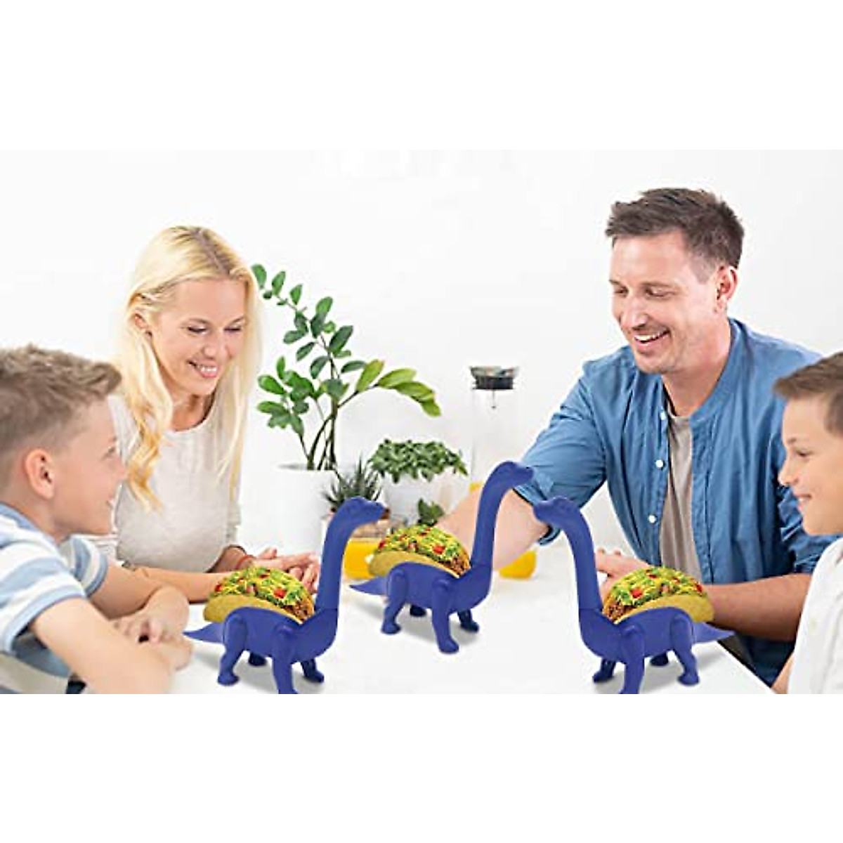 Vezna Home Goods Dinosaur Taco Holder Kids Taco Stand, Holds 2 Shells for Fun Taco Tuesday Party, Blue Jurassic Brontosaurus Dino Plate