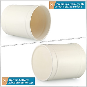 Sanbege Ceramic Utensil Crock with Ice Crack Pattern, 6.8" Large Kitchenware Caddy, Utility Utensil Holder for Cooking Tools, Makeup Brushes, Flowers, Wine Bucket (Cream White)