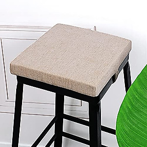 baibu 12x12 Inches Stool Cushion Square with Ties Set of 2, Non-Slip Bar Stool Cushion Square Seat Cushion with Machine Washable Cover - 2 Cushions Only (Beige, 12x12x1.5in)